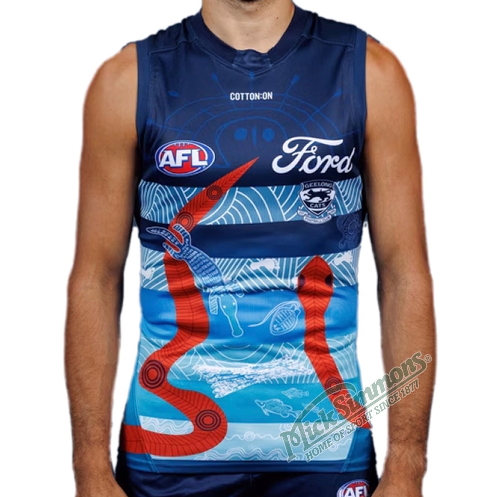 Geelong Cats 2025 Men's Indigenous Jersey AFL Guernsey by Cotton On ...