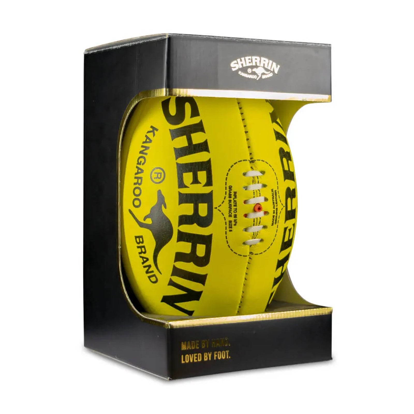 Sherrin Official AFL Kangaroo Brand KB Leather Ball Box Size 5 - Yellow ...